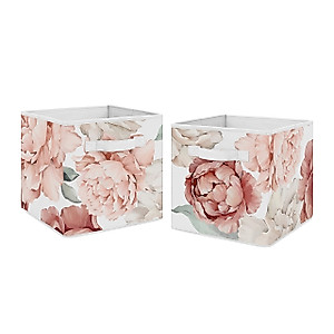 Sweet Jojo Designs Blush Pink Boho Shabby Chic Floral Girl Collapsible Fabric Storage Cubes Foldable Bins Organizer Boxes for Kids Baby Children Toys Set of 2 Off White Bohemian Vintage Flower Elegant