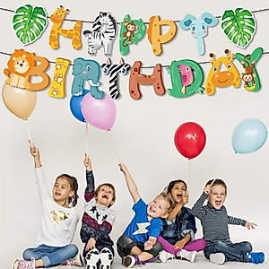 LJCL Safari Animals Happy Birthday Banner, Jungle Party Sign Jungle Animals Theme Bunting Party Decorations Supplies for Safari/Jungle Themed Birthday Party, Two Wild Party Birthday Party Supplies