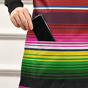 xigua Adjustable Bib Apron Mexican Serape Colorful Stripes Cooking Kitchen Aprons with Pockets, Chef Aprons for Men Women BBQ Baking