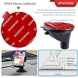 6 Pack Adhesives for Suction Cup Mount, AZXYI 53mm(2.09inch) Sticky Adhesive Replacement Kit, Compatible with Car Dashboard Pad Mounting Disk, GPS Dash Cam Suction Cup Mount and Socket Mount