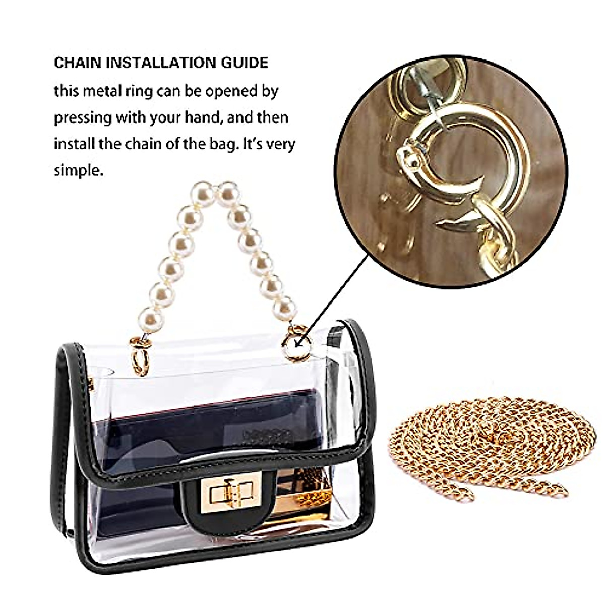 YING YUMEI Clear Purse for Women, Fashion Crossbody Clutch Handbag Cute, Small See Through Bag (Black)