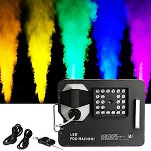 Tengchang Fog Machine for Halloween, 1500W DMX RGB 3 in1 24 LED Smoke Machine Stage Lighting Vertical Spray W/Remote