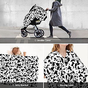 Black Brown Cow Print Skin Baby Car Seat Canopy Cover Multi Use Nursing Cover for Newborn Car Seat Canopy Mom Nursing Breastfeeding Covers Newborn Shower Gifts