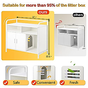Amunrbrek Litter Box Enclosure,Cat Litter Box Furniture Hidden,Large Washroom with Scratching Pad,Modern Cabinet White