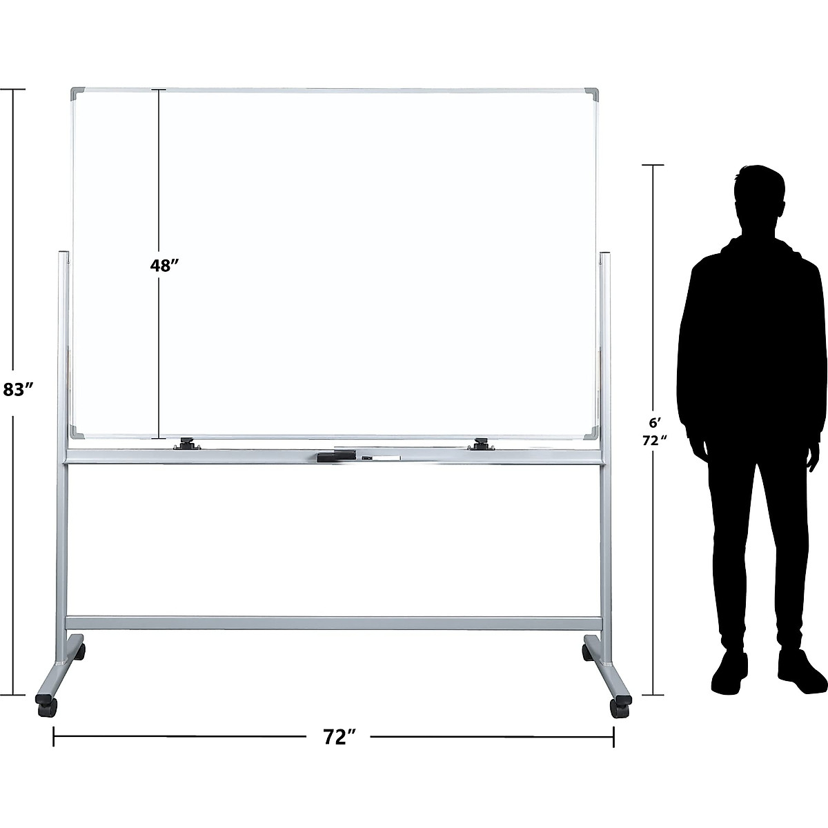 WorkPro® Double-Sided Mobile Magnetic Dry-Erase Whiteboard Easel, 72" x 48", Aluminum Frame With Silver Finish