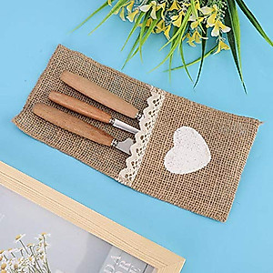 atural Burlap Tableware Utensil Holders Burlap Lace Silverware Holder Fork Bag Cutlery Pocket Natural Burlap Lace Pouch Utensil Holders Rustic Decorations For Wedding Party(Heart-Shaped)