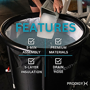 PRODIGYX Ice Bath Tub - Cold Plunge Tub for Athletes - Large Size, Portable, Outdoors - Lid & Thermometer