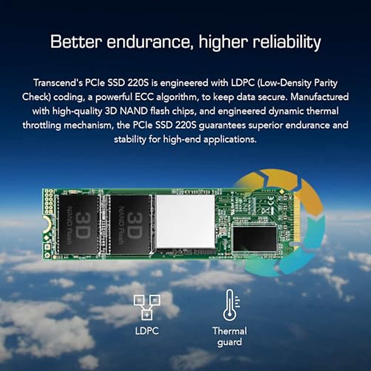 Transcend TS1TMTE220S 1TB M.2 NVMe PCIe Gen3x4 80mm Internal Solid State Drive with Speeds up to 3,500MB/s