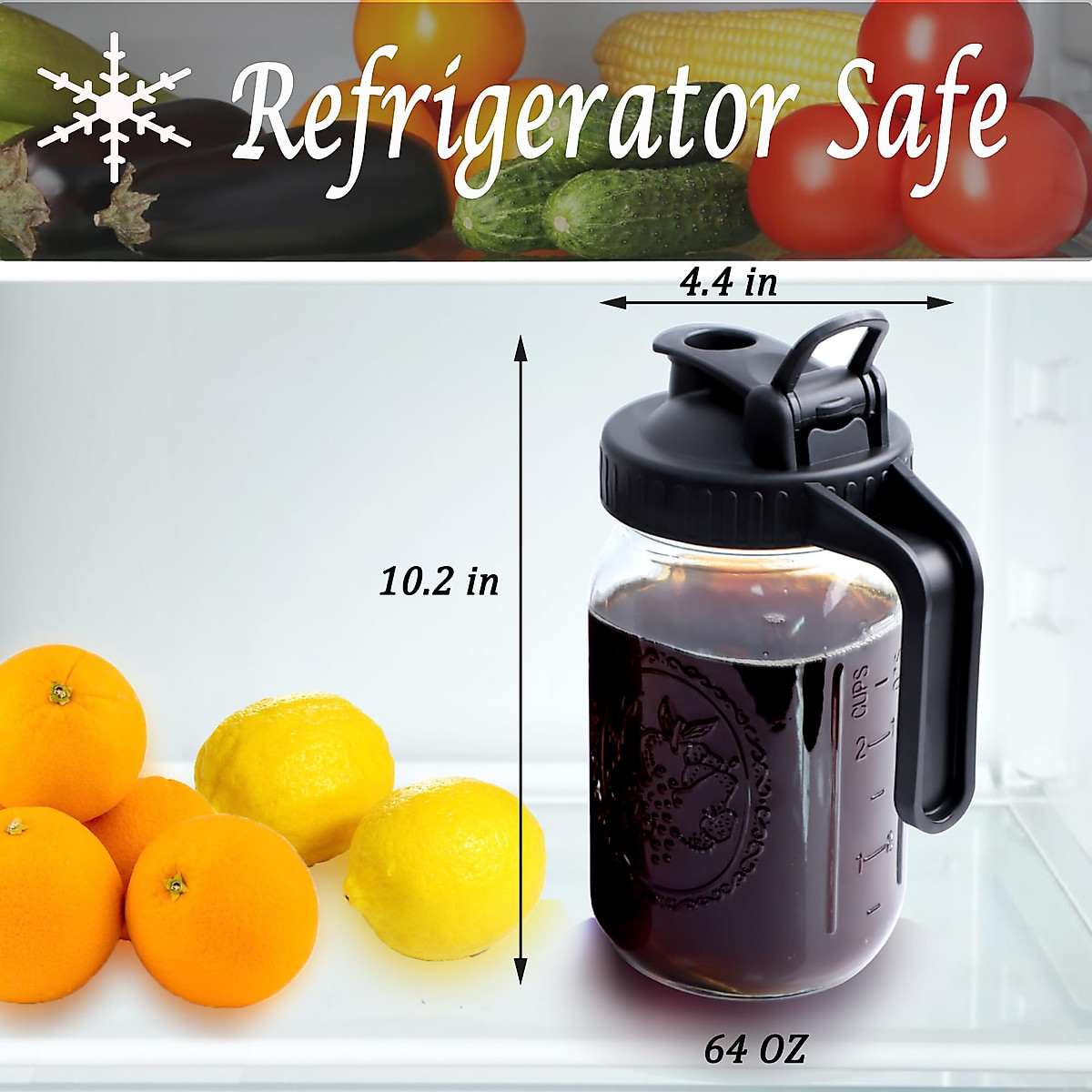 GMSWEET Cold Brew Mason Jar Coffee Maker 64 Oz Wide Mouth Mason Cold Brew Pitcher With Coffee Filter Airtight & Leak-Proof For Coffee, Iced Tea