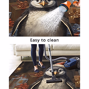 Christmas Penguin Outdoor Rugs for 5'x8' Patios Clearance, RV Camping Mat Rug Portable Outside Rug Indoor Outdoor Area Rug Mat for Beach Deck Pool Merry