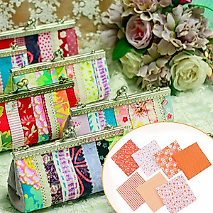 14Pcs Cotton Craft Fabric, Quilting Patchwork Fat Quarter Bundles Quilt Sewing Orange Floral Fabrics for Craft DIY, 25x25cm
