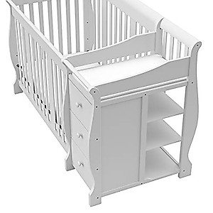 Storkcraft Portofino 5-in-1 Convertible Crib and Changer (White) – Changing Table Combo with Drawer, Converts to Toddler Bed, Daybed Full-Size Storage Drawer