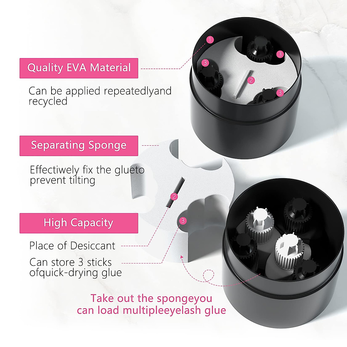 Buqikma Eyelash Extension Glue Jar Storage Tank with Bottom Sealed Adhesive Stand Activated Storage (Black)