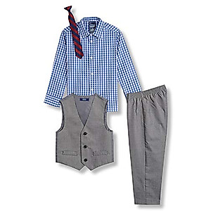 Izod Little Boys 4-Piece Formal Suit Vest Set, Medium Blue/Grey, 6