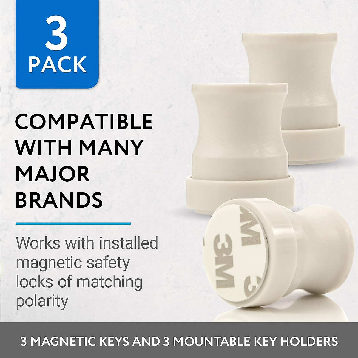 (3 Pack) Magnetic Safety Lock Key for Childproof Cabinet Locks - Includes 3 Adhesive Magnetic Key Holders White
