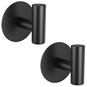VINHOLD Self-Adhesive Coat Hooks, Stainless Steel Heavy Duty Wall Hooks, Towel Hooks for Hanging Robes, Aprons, Coats and Hats in Bathrooms,Kitchens and Hotels(2 Pack, Black)