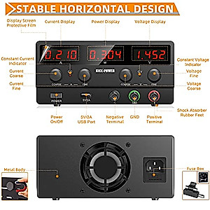 NICE-POWER DC Power Supply Variable: 30V 10A Adjustable Switching Regulated High Precision 4-Digits LED Display 5V/2A USB Port Output & Input Power Cord Bench Lab Power Supplies