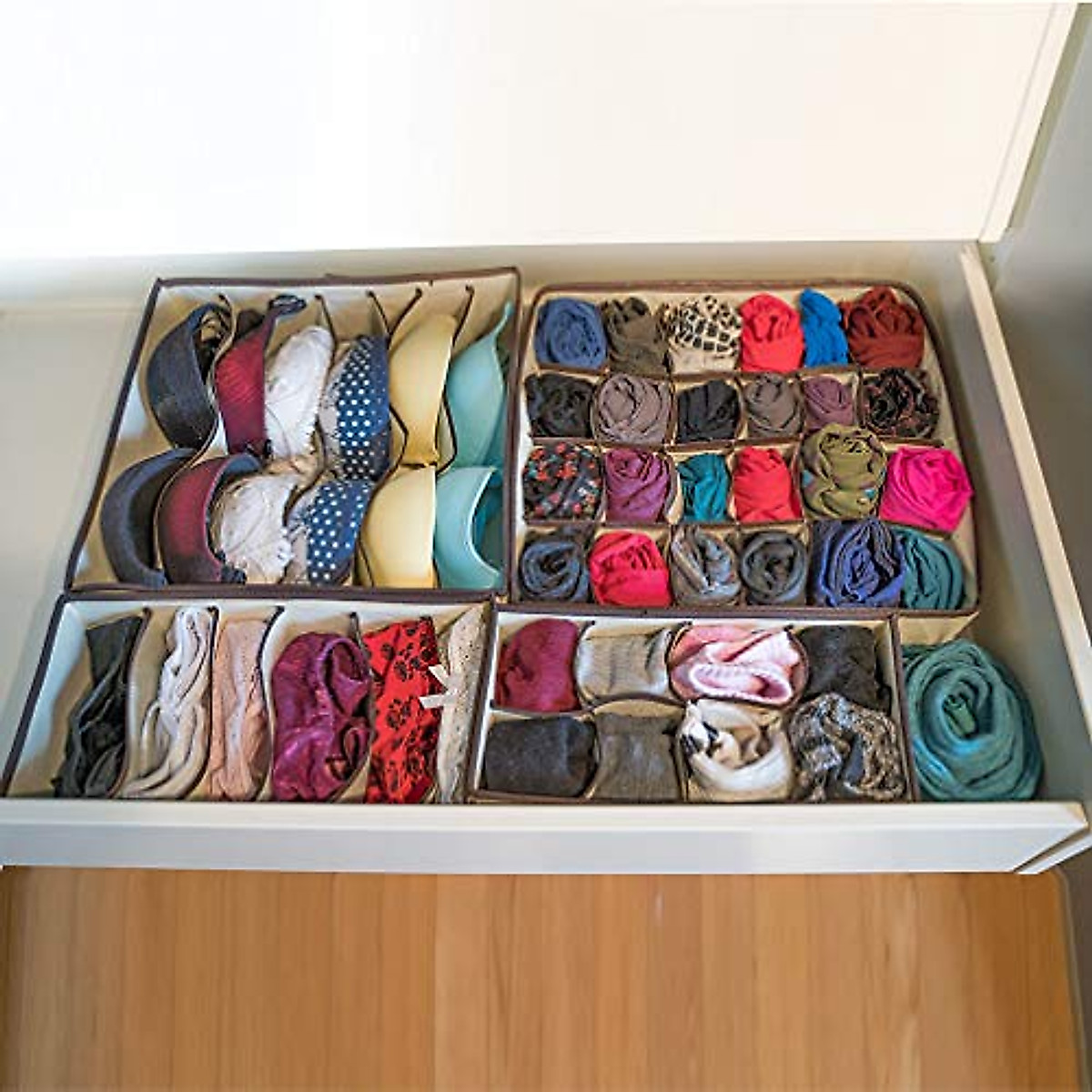 Evelots 4 Pack - Underwear Organizer Drawer-Foldable-Socks/Bras/Scarves-45 Sections