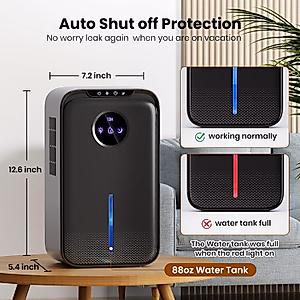 Dehumidifier, 88 OZ Dehumidifier for Home, Quiet Small Dehumidifier with Drain Hose, Dehumidifier for Bedroom Bathroom Home Room, (800 Sq.ft) Auto Shut Off, Timing Setting, 7 Colors LED Light