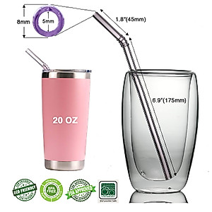 Colored Reusable Glass Straws, 8.7" x 8 mm Healthy Straw for Beverages Tea Coffee, ECO Friendly - BPA Free, Pack of 7 with 2 Cleaning Brush