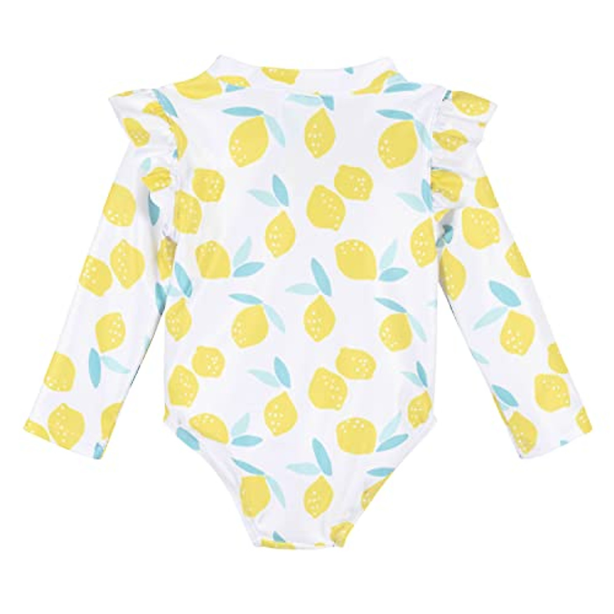 Gerber Girls' Toddler Long Sleeve One Piece Rashguard Swimsuit, White Yellow Lemons, 3T US