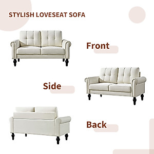 Husbedom 60.6 Inches Loveseat Sofa, Velvet Small Couches for Small Spaces, Comfy Couch for Living Room, Bedroom, Apartment, Studio, Cream Beige Couch