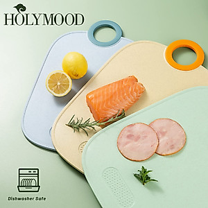 Holymood Cutting Board for Kitchen, Chopping Board with Juice Grooves, Dishwasher Safe, Cute Wheat Straw Non-Porous Cutting Boards , Easy-Grip Handle, Non-slip, Grinding Area