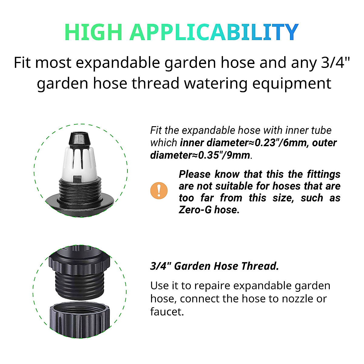 ECODESEO Expandable Garden Hose Repair Kit, Plastic Flex Hose Repair Kit, Male and Female Hose End Repair Fittings/Connector, 4 Pack