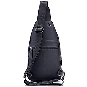 BULLCAPTAIN Mens Leather Crossbody Bag Shoulder Sling Bag Casual Daypacks Chest Bags for Travel Hiking Backpacks (Black)