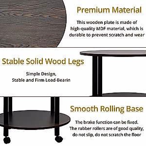 JIFULI Round Coffee Table, 23.62 inch Coffee Table for Living Room, Small Coffee Table with Open Storage, Mobile Coffee Table with Wheels, Wood Coffee Table for Modern Design Home