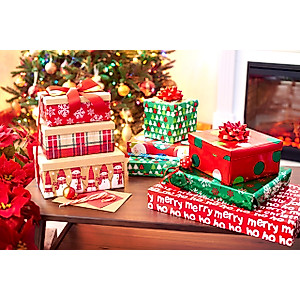 American Greetings Christmas Reversible Wrapping Paper Bundle, Polka Dots, Trees, Snowmen and Snowflakes (4 Rolls, 120 sq. ft.)