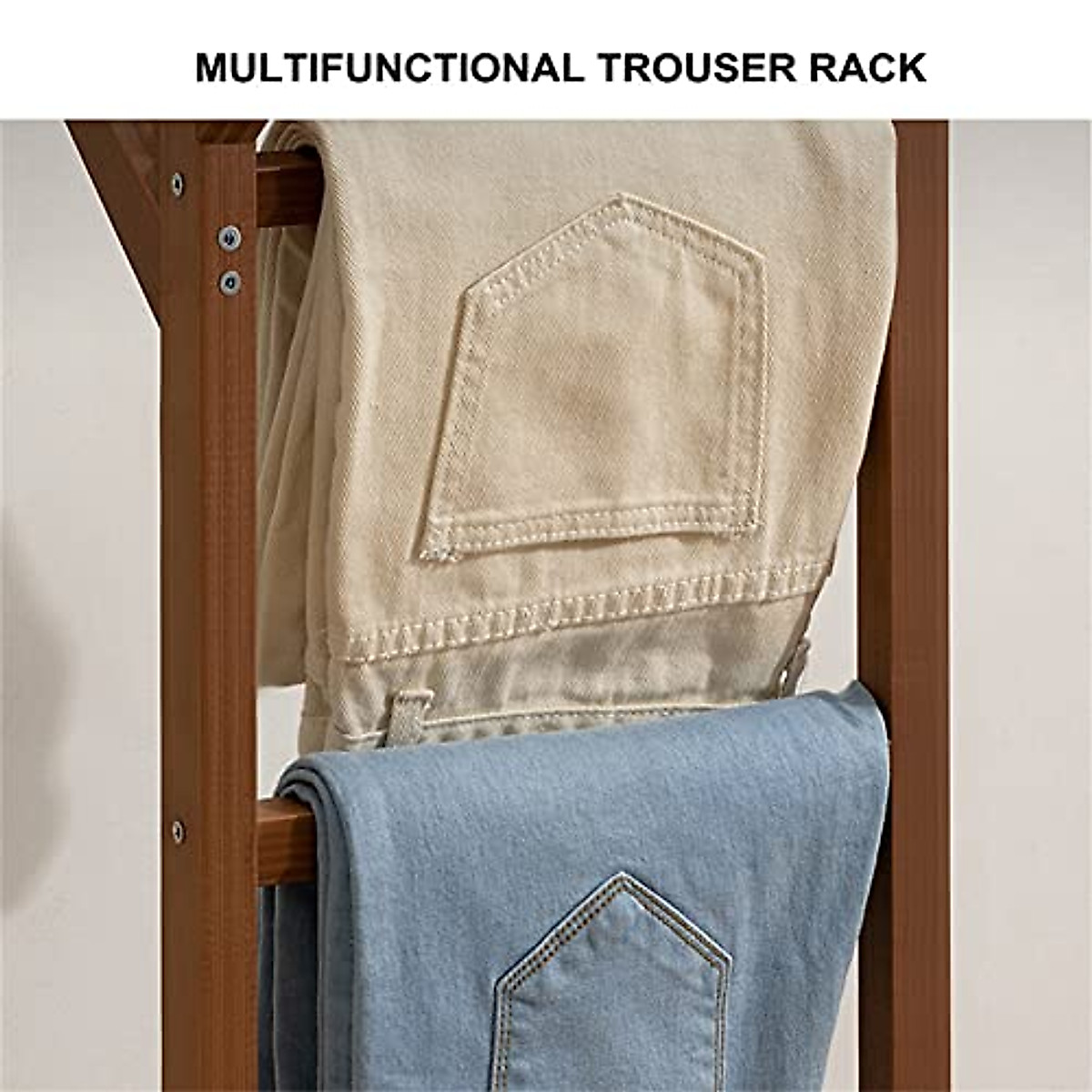 YXDFG 3-in-1 Clothes Hanging Rack, Rolling Closet Organizer Shoe Rack, Bamboo Clothes Drying Rack,with Bottom Shelves and 6 Side Hooks, for Hanging Clothes in Laundry, Bedroom, Bathroom Etc,Wood