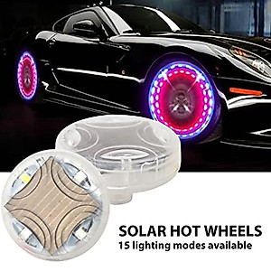 4Pcs Solar Powered Car Wheel Tyre Valve Caps Light, LED Car Wheel Hub Tire Valve Cap Light Lamp Features Solar Chargin Efficient and Environmentally Friendly