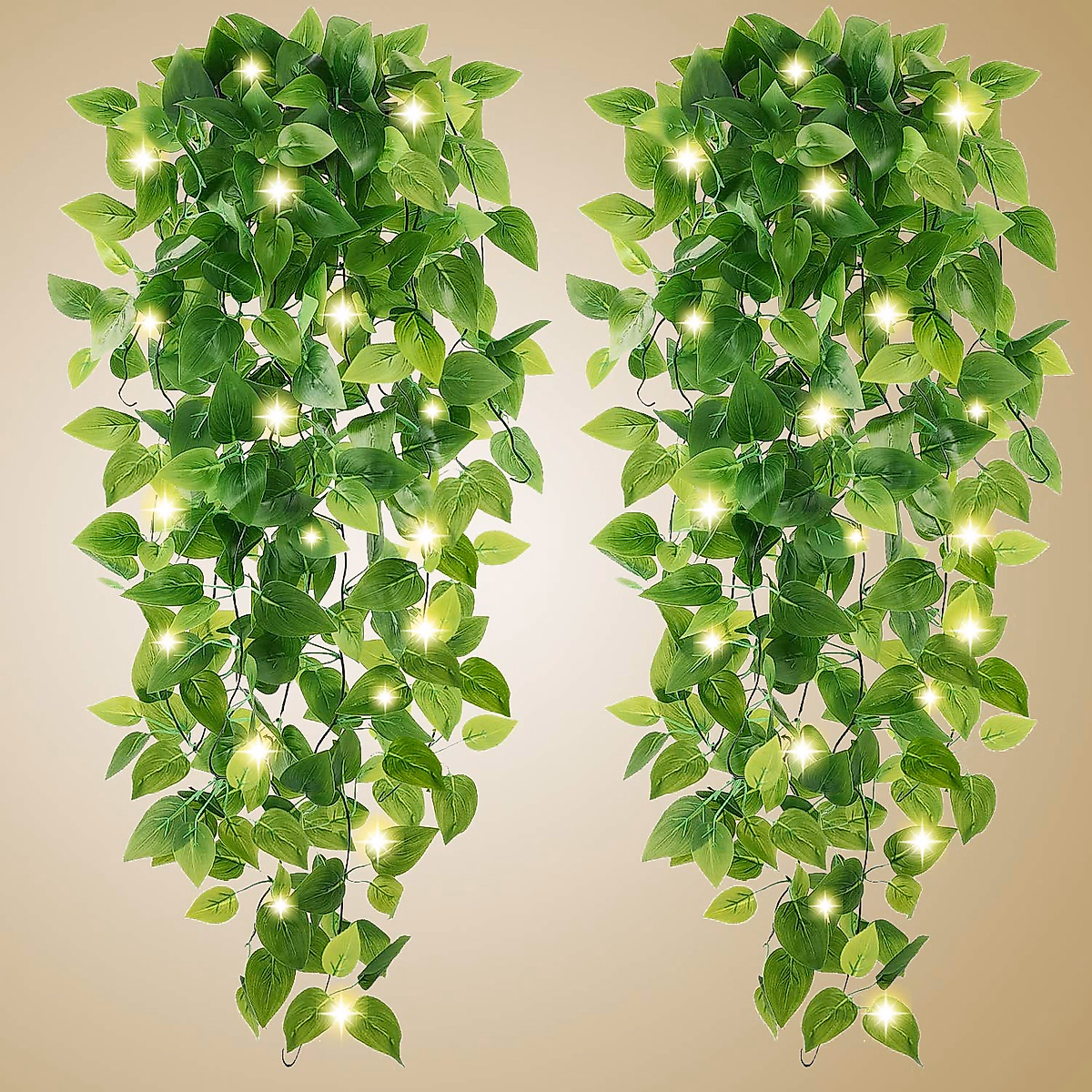 WEISPARK Artificial Hanging Plants - 2pcs Fake Ivy Vine Leaves Kitchen Plants for Wall House Room Garden Wedding Garland Indoor Outdoor Decoration (No Baskets)
