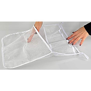 HOME-X Bathtub Toy and Bathroom Mesh Bag with Suction Cup Hooks Organizer, Bathtub Storage, Baby Bath Toy Organization, White-18" L x 12 1/2" W