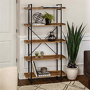 Walker Edison 5 Shelf Industrial Wood Metal Bookcase Tall Bookshelf Storage Home Office, 68 Inch, Barnwood