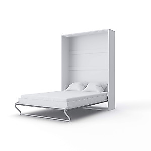 invento Vertical Wall Bed with Mattress European Full XL Size with 2 cabinets (White/Grey)