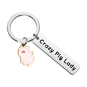 FEELMEM Pet Animal Jewelry Crazy Pig Lady Keychain Pig Charm Keychain Animal Lover Gift Pig Owner Gift (Crazy Pig Lady)