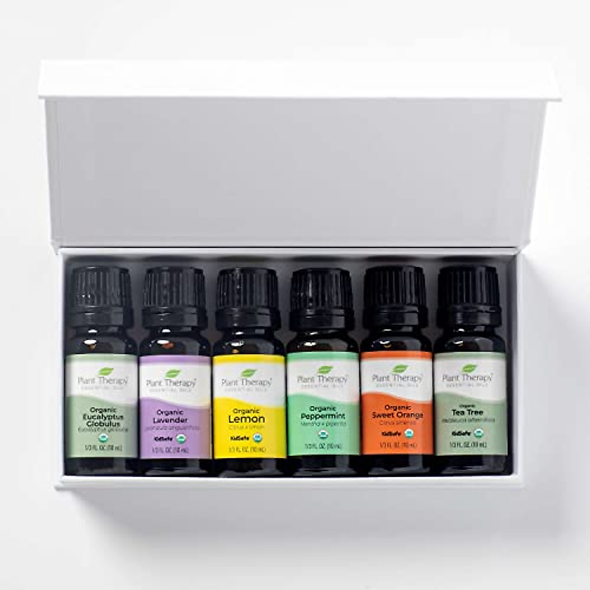 Plant Therapy Top 6 USDA Organic Essential Oil Set - Lavender, Peppermint, Eucalyptus, Lemon, Tea Tree 100% Pure, Natural Aromatherapy, for Diffusion & Topical Use, Therapeutic Grade 10 mL (1/3 oz)