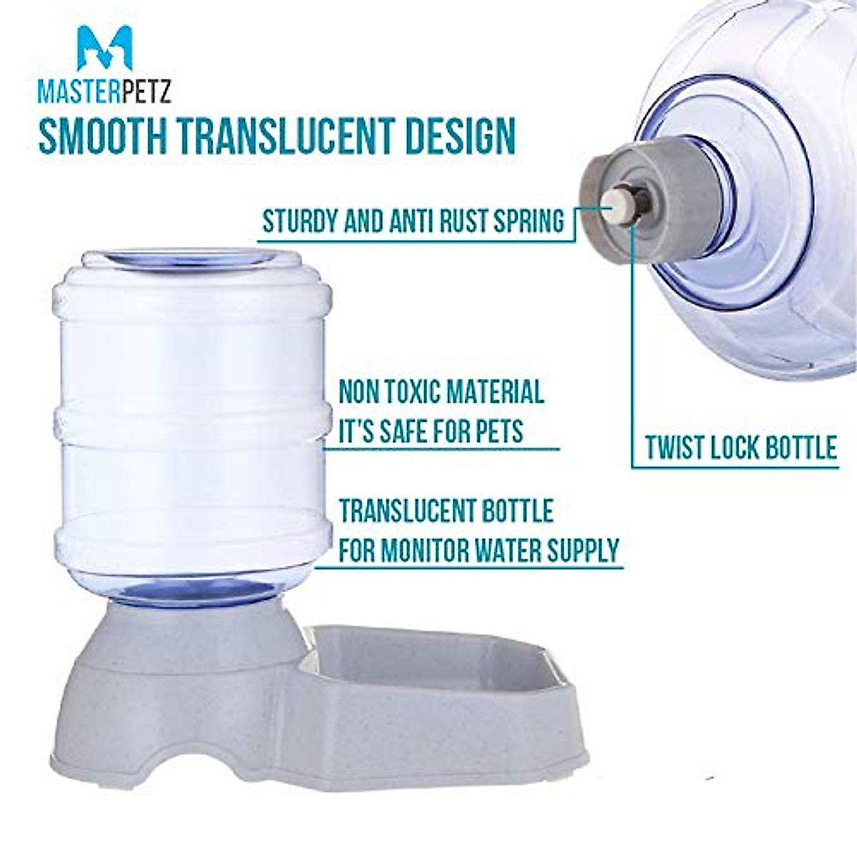 Automatic Dog Water Bowl with Wide Bowl for Dogs Cats Small Pets Under 30 lbs, 1 Gallon 3.8 Liter Capacity Replendish Gravity Waterer with Safety Twist Lock Opening, Dog Food Recipe eBook Included