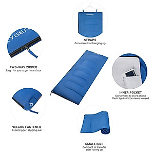 KingCamp Lightweight Envelope Sleeping Bag 55℉ Portable Waterproof Comfort for Cool Warm Hot Weather Compact Backpacking Camping Hiking Travel 70.8"x29.5"