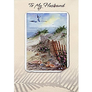 Embossed Beach, Fence and Seagulls: Husband - Designer Greetings Birthday Card