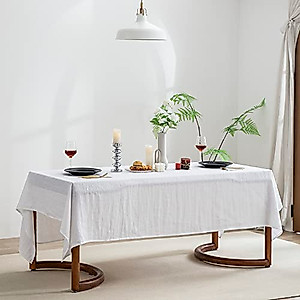 EVERLY 100% Pure Linen Rectangle Tablecloths 60x120Inches for Dining, Buffet Parties, Picnic,Events, Weddings and Restaurants, Decorative Halloween, Thanksgiving Machine Washable Tablecloths-White