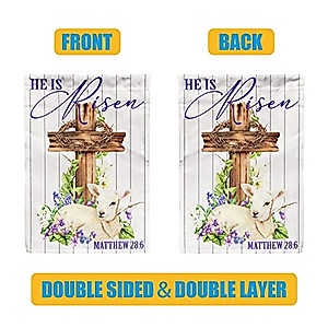 He is Risen Religious Garden Flags 12x18inch Burlap , Easter Cross Sheep Matthew 28:6 Flags for Spring Holiday Yard Decorations Outdoor