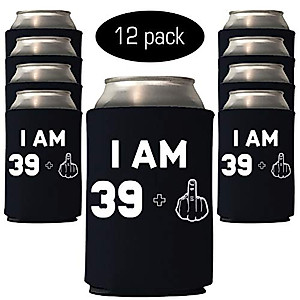 Veracco I AM 39+1 Middle Finger Years Can Coolie Holder 40th Birthday Gift Forty and Fabulous Party Favors Decorations (Black, 12)