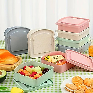 Sandwich Containers, 4 Pcs Sandwich Containers for Lunch Boxes Toast Shape Sandwich Box Reusable Food Storage Box with Lid for Lunch Prep Bread Snack Meal Microwave Dishwasher Safe (Colorful)