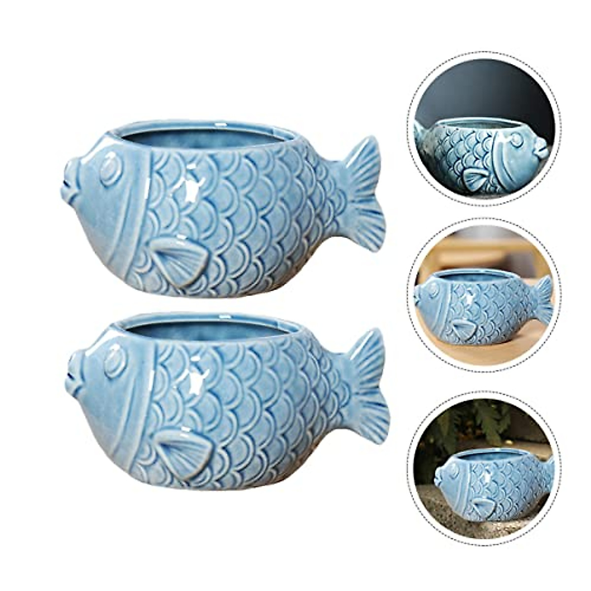 Yardwe Lovely Succulent Statue Sky Office Holder Desktop Planting Hole Home with Garden Bonsai Plants Ceramic Pots Pen Container Mini Cute Fish Flowerpot Table Indoor Herb for Shape