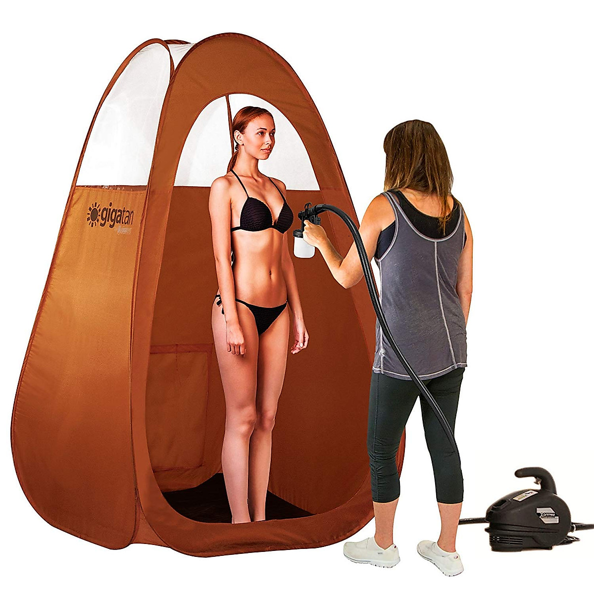 Gigatent Spray Tan Pop Up Tent - Professional Sunless Tanning Pop-Up Spraying Booth for Airbrush Art, Makeup & Painting - 50'' x 37'', Folds Easily in 30 Seconds - with Carry Bag,brown
