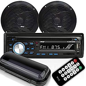 Pyle Marine Stereo Receiver Speaker Kit - In-Dash LCD Digital Console Built-in Bluetooth & Microphone 6.5” Waterproof Speakers (2) w/ MP3/USB/SD/AUX/FM Radio Reader & Remote Control - PLCDBT75MRB