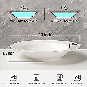 Artena Bright White 6.75 inch Asian Soup Spoons Set of 6, Ultra-fine Porcelain Tablespoon & Pasta Bowls 20oz, Large Salad Serving Bowls, 10 inch White Soup Bowls, Porcelain Pasta Bowls Set of 4